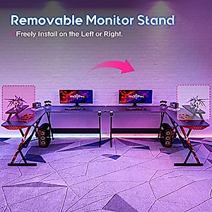 MOTPK L Shaped Gaming Desk 58 Inch, Gaming Computer Desk L Shape with Carbon Fiber Surface, Gamer Desk Gaming Table with Monitor Shelf, Cup Holder & Headphone Hook, Black