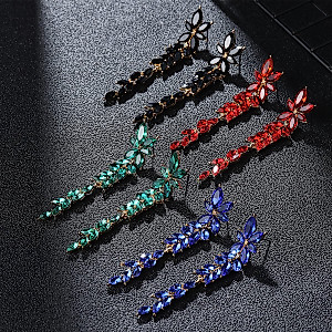 Black Rhinestone Statement Drop Dangle Earrings Dangling Sparkly Crystal Bridal Bridesmaid Wedding Earrings Long Chandelier Teardrop Earrings for Women Prom Pageant