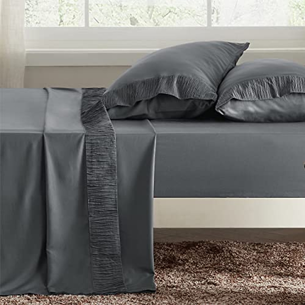 BEDSURE Queen Sheet Set - Soft 1800 Sheets for Queen Size Bed, 4 Pieces Hotel Luxury Grey Queen Sheets, Easy Care Polyester Microfiber Cooling Bed Sheet Set