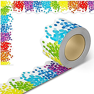 Rainbow Confetti Border Trim, Bulletin Borders Stickers, 66 ft Back to School Decoration Borders for Bulletin Board/Black Board Trim, Teacher Student Use for Classroom School Decoration