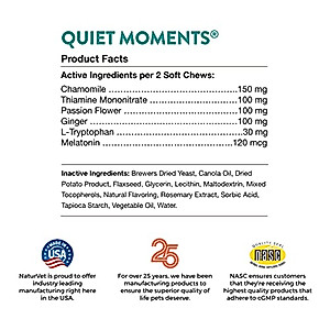 NaturVet Quiet Moments Calming Aid Dog Supplement – Helps Promote Relaxation, Reduce Stress, Storm Anxiety, Motion Sickness for Dogs – Tasty Pet Soft Chews with Melatonin – 70 Ct.