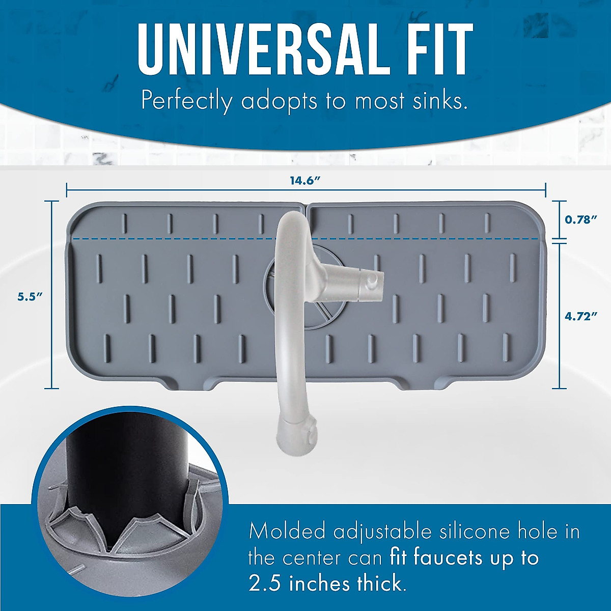 Kitchen Faucet Mat - Silicone Sink Faucet Mat Non Absorbent and Easy to Clean - Washable Faucet Mat for Kitchen Sink Drip Catcher - Splash Guard for Dish Water Drops - Long Sinkmat Protector Tray Pad