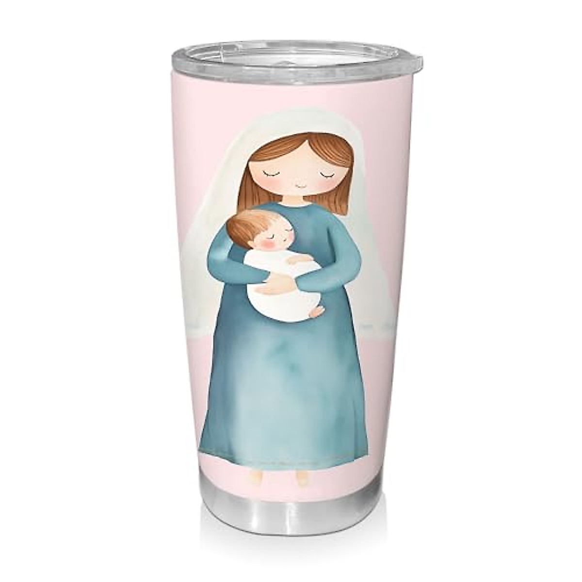 FOCIUZTA 20oz Artistic Watercolor Mother and Child Tumbler with lid, Travel Coffee Cup, Ideal for Easter, Mother Day, and birthday gifts