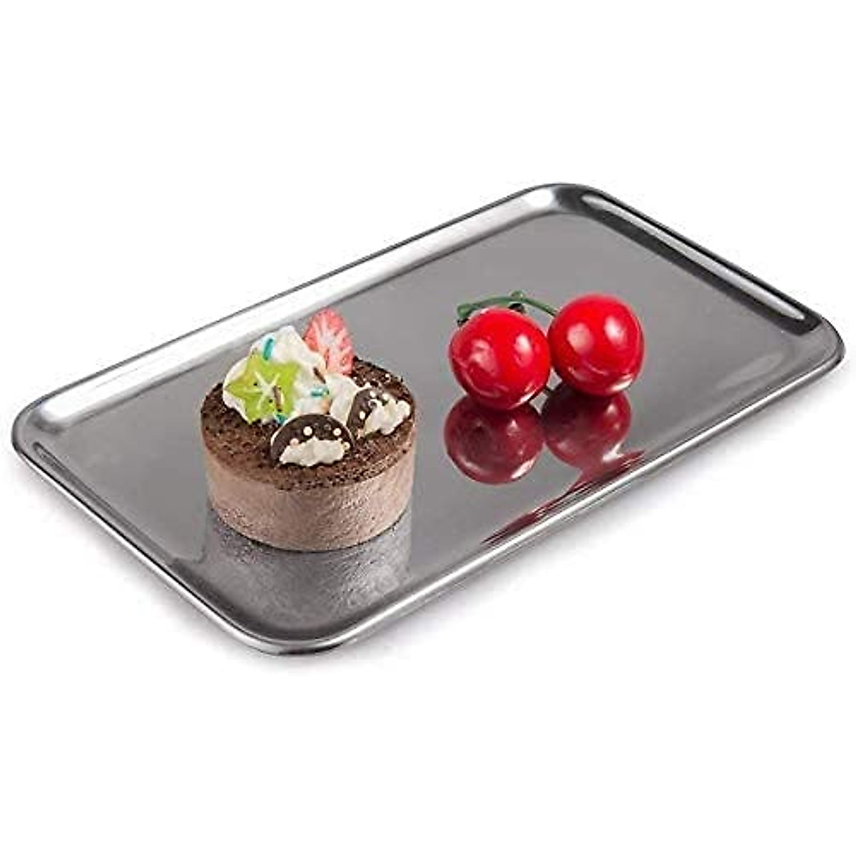 IMEEA Small Vanity Tray Rectangle Satinless Steel Little Jewelry Tray Bathroom Tray Storage Organizer Makeup Cosmetic Organizer Trays, 8 x 4.6 inch