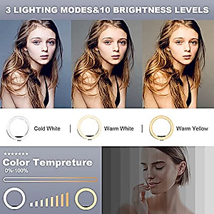 PHOPIK Selfie Ring Light with Tripod Stand:Cell Phone Ring Light Stand for Video Conference Lighting/Zoom Lighting/Makeup/Live Stream-Mini Phone Camera Ringlight for YouTube Video/Photography