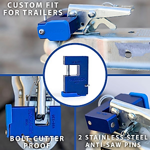 PACLOCK's UCS-88A Trailer Coupler Lock, Buy American Act Compliant, Blue Anodized Aluminum, High Security 6-Pin Cylinder, One Lock Keyed to a Number U-Pick! w/ 2 Keys, Hidden Shackle