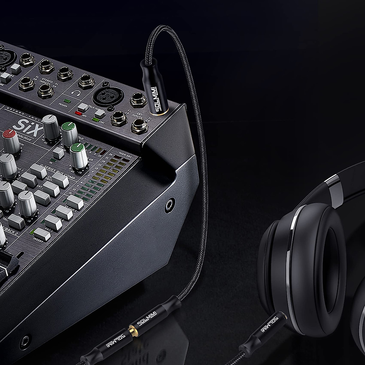 SOLMIMI Headphone Adapter 3.5 to 1/4, 1.5 Meters Nylon Braid 3.5mm to 1/4 Adapter, Lossless Stereo Headphone Jack Adapter for Amplifier Mixer Guitar Piano Speaker or More - (Black, 4.92 FT)