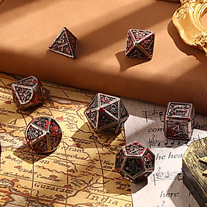 Halloween Dice Set Bloodstained Metal Polyhedral Gaming Dice Set Engraved Skeleton Dice for Tabletop Role Playing Games Dungeons and Dragons