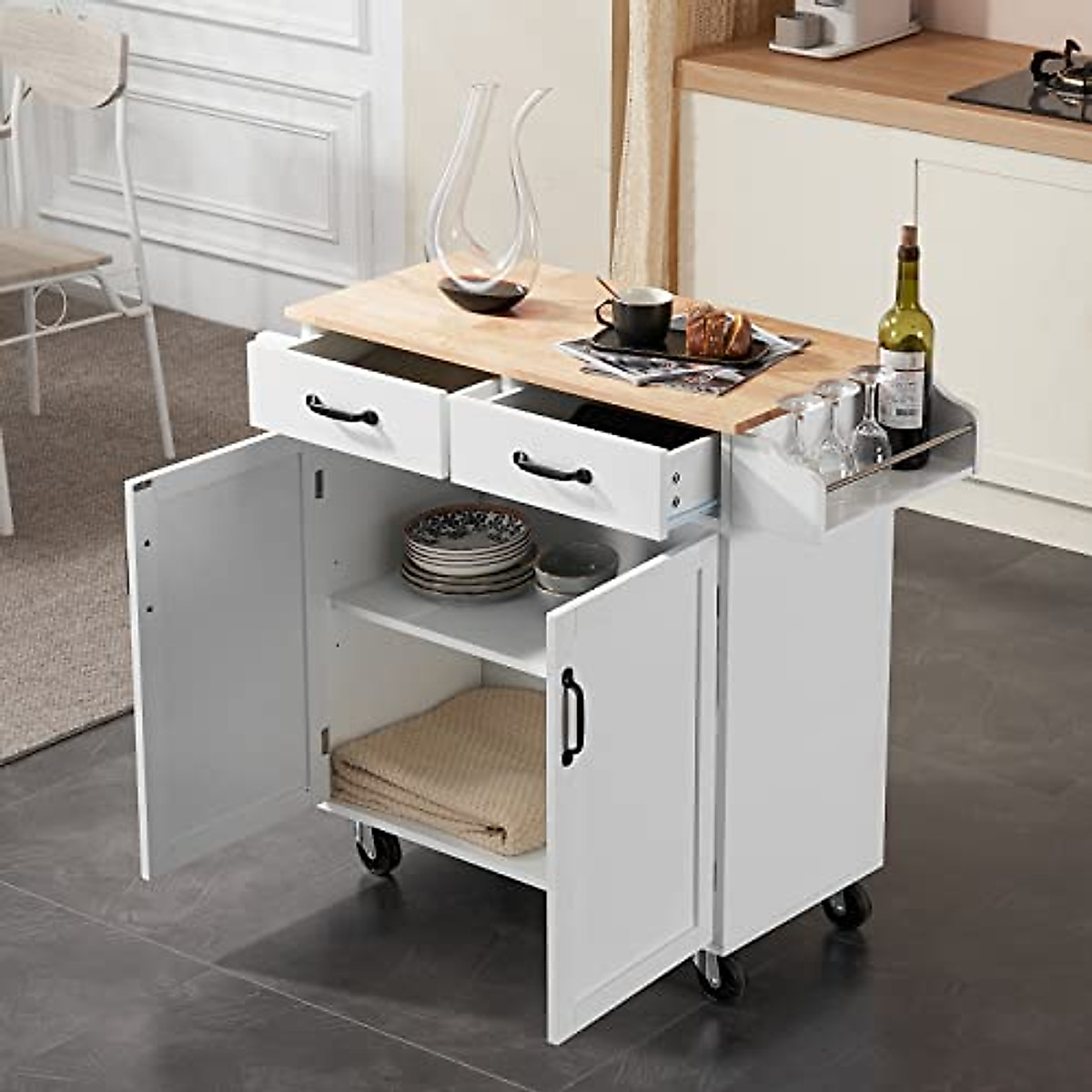 Kitchen Storage Cart Trolley Kitchen Island on Wheels with Storage, Rolling Kitchen Cart Rolling Kitchen Island Cart, Bar Serving Cart, 2-Door Cabinet Compact Trolley on Wheels MDF 99.5 x 40 x 85.5CM