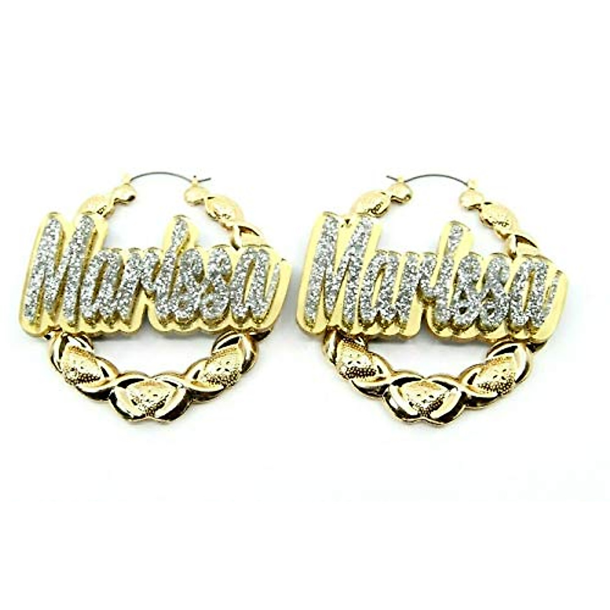 Name Necklace Plate Personalized Custom Nameplate and 2.5" XOXO Gold Earrings Made To Order Any Name Jewelry Set Laser Cut Diamond Look Glitter Script Cursive Letters, Quality Gold Chain, Stunning