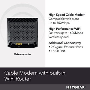 Netgear C6250-100NAS AC1600 (16x4) WiFi Cable Modem Router Combo (C6250) DOCSIS 3.0 Certified for Xfinity Comcast, Time Warner Cable, Cox, More (Renewed)
