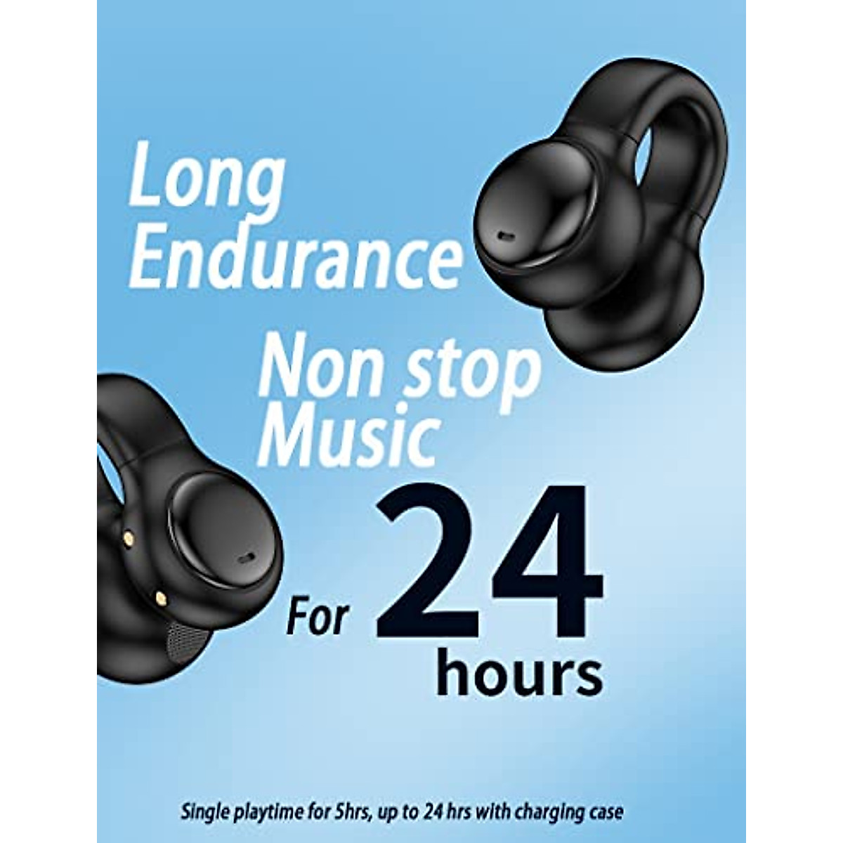 Wireless Ear Clip Earbuds Bluetooth Open Ear HiFi Stereo Sound Waterproof Bluetooth Bone Conduction Earbuds Long Battery Life for Cycling，Driving，Working