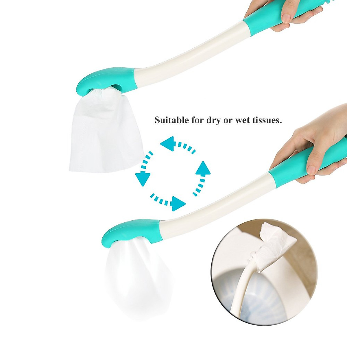 Toilet Aids Tools For Wiping, Long Reach Comfort Wipe, Long Handle Reach Comfort Bottom Wiper Holder Butt Wipes Tissue Grip Self Wipe Aid Helper For Limited Mobility Disabled Arthritis Shoulder