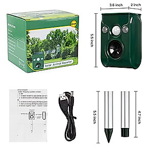 FAYINWBO Latest in 2022 Ultrasonic Animal Repeller.Cat Repellent Outdoor ,Solar Animal Repeller. with Flashing LED Lights Siren Green T01 0