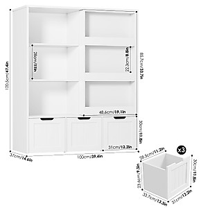FOTOSOK Toy Storage Organizer with Sliding Book Shelf, Toy Organizers and Storage with 3 Movable Drawers and 6 Storage Cubbies, Playroom Organization and Storage Kids Bookshelf for Playroom, Bedroom