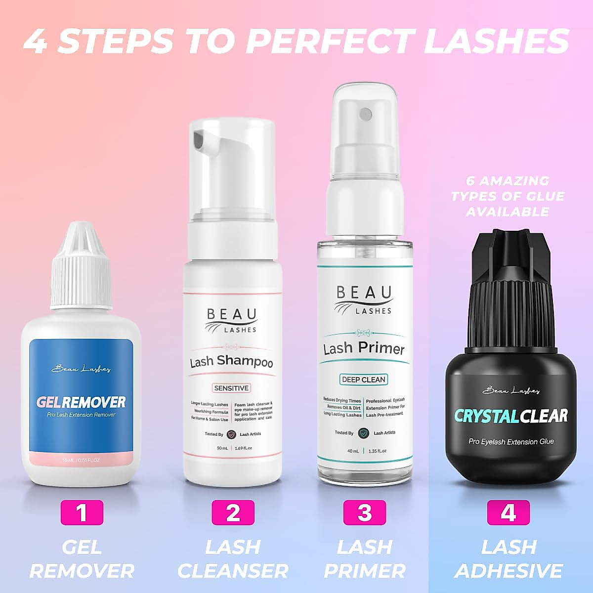 Crystal Clear Professional Eyelash Extension Glue | Super Strong Clear Lash Adhesive for Long Lasting Semi Permanent Individual Lash Eyelash Extensions | 1-2s Fast Drying / 7 Weeks Retention