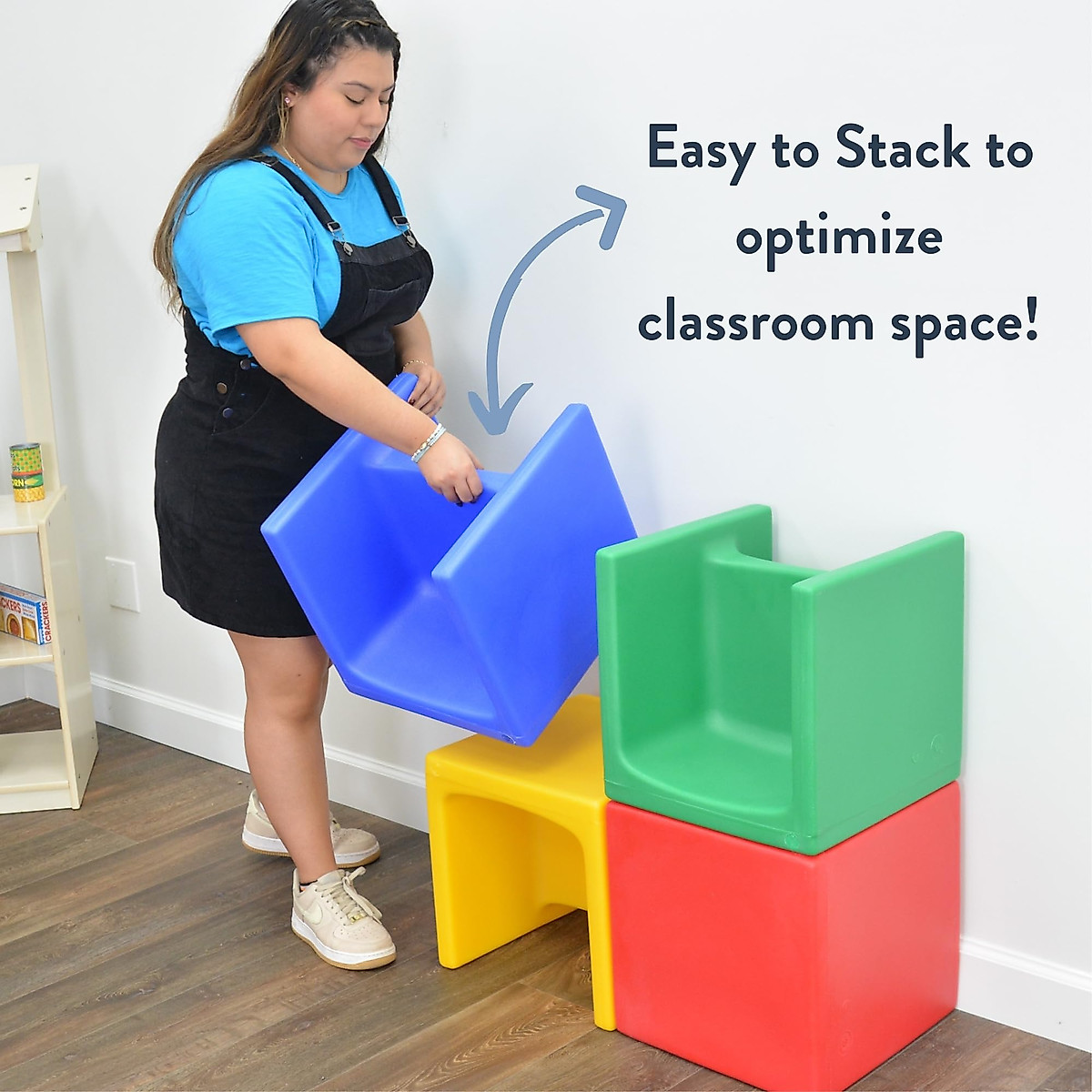 Children's Factory-CF910-009 Cube Chair for Kids, Flexible Seating Classroom Furniture for Daycare/Playroom/Homeschool, Indoor/Outdoor Toddler Chair, Blue, Set of 1