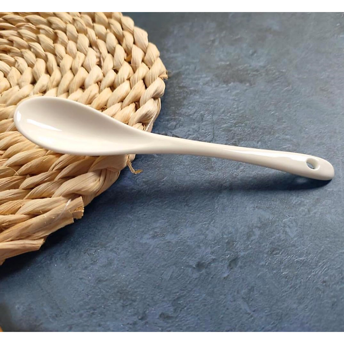 5 Inch White Ceramic Coffee Spoon with Long handle, Small Tea Spoons for Soup,Yogurt,Ice-cream, Appetizers, Desserts Teaspoon Kitchen Tool (12 Pack)