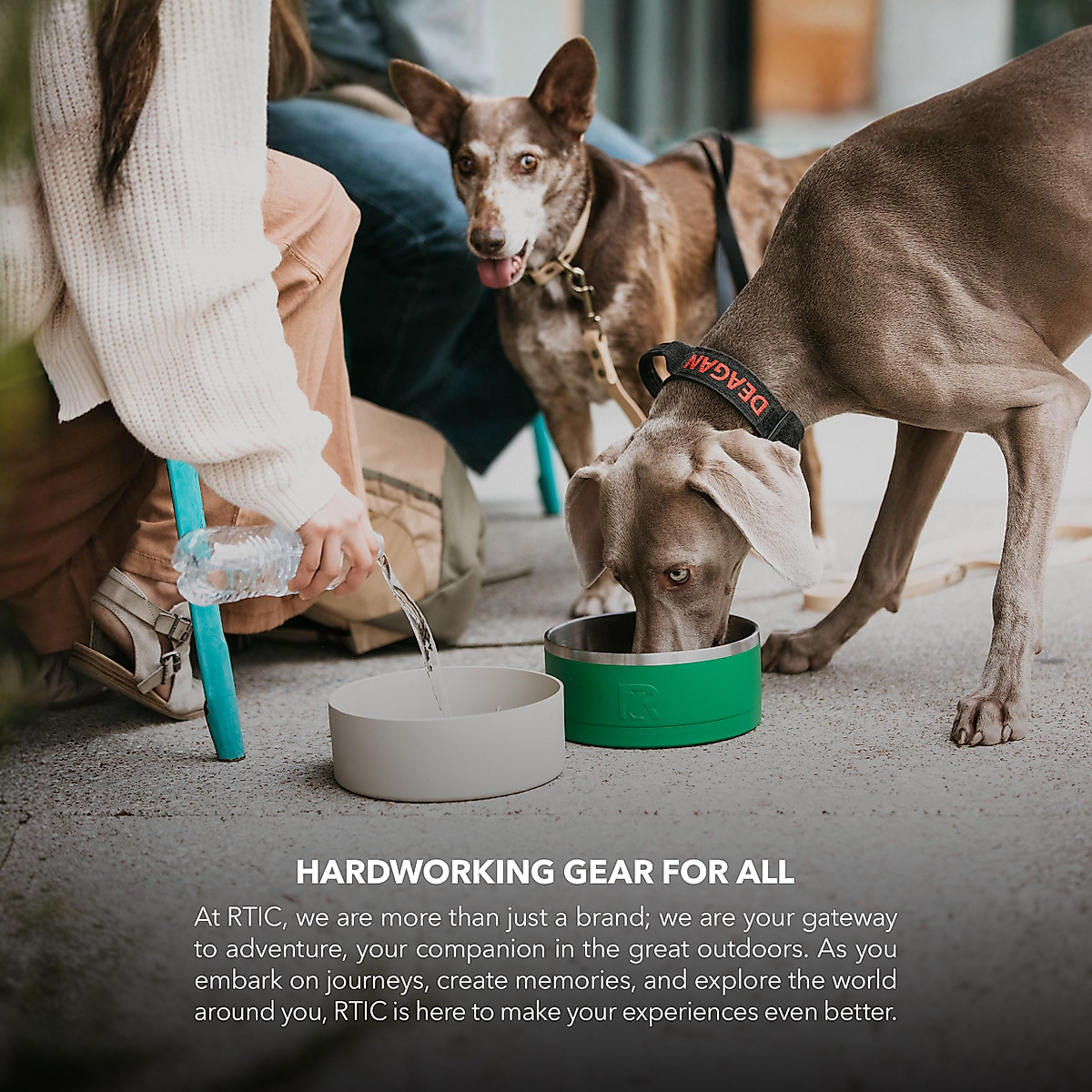 RTIC 3-in-1 Dog Bowl Food and Water Dish for Large Dogs and Small Dogs, Double-Walled Stainless Steel Metal, Portable, Non-Slip, Indoor and Outdoor, Large, Fairway & Beach