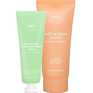 PROOT Butt Acne Spot Treatment Cream (Tube Type) + Butt & Thigh Scrub Wash | Treatment Cream and Booty Scrub for Acne, Cellulite, Ingrown Hair, Bikini & Razor Bump | For all skin type…
