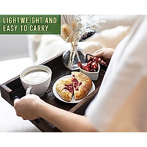 Rustic Wooden Serving Trays with Handle - Set of 2 - Large and Small, Nesting Multipurpose Trays - for Breakfast, Coffee Table/Butler & More - Rustic Brown