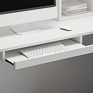 AIEGLE Reception Desk with Counter Drawers & Storage Shelves, L-Shaped Reception Counter Table for Salon Reception Room Checkout Office, White (55.9" L x 32.3" W x 48.4" H)