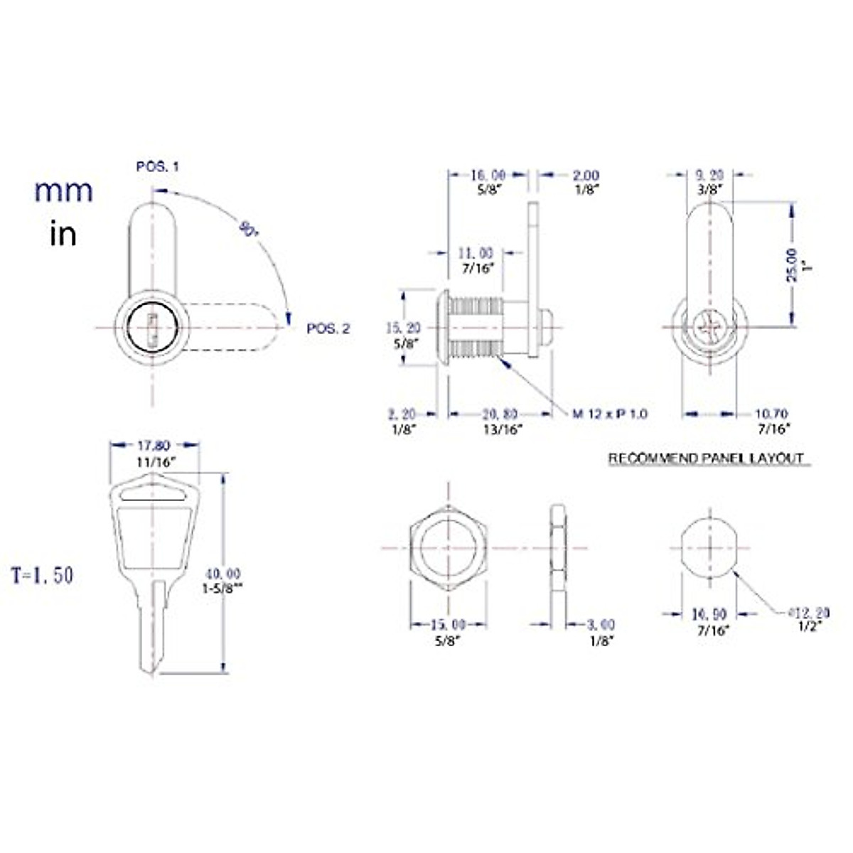 FJM Security Products FJM-0120 FJM-0210 Miniature Cam Lock, Chrome