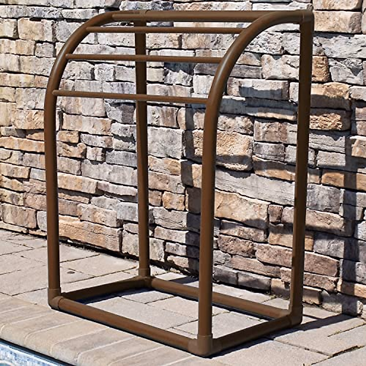 Pool Bins 5 Bar Outdoor Towel Rack - Free Standing Poolside Storage Organizer - Also Stores Floats, Paddles and Noodles, (23" L x 37.5" W x 49.5 H), Brown