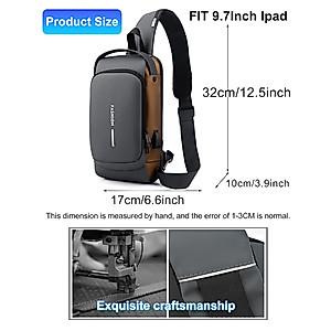 Geanbun Sling Bag for Men Anti-Theft USB Crossbody Backpack Waterproof Chest Daypack Lightweight Shoulder Bag (Grey)