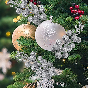 Toyvian 12Pcs Christmas Glitter Berries Stems, 7Inch Silver Artificial Berry Christmas Picks, Holly Berry Twig for Christmas Tree Decoration DIY Wreath Accessories Winter Holiday Decoration