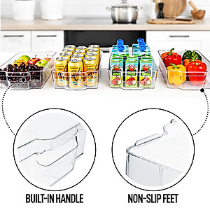Zulay 4 Pack Clear Refrigerator Organizer Bins - XL Fridge Organizers and Storage Clear - Ideal Freezer Organizer Bins, Refrigerator Storage Containers, Kitchen Cabinets, Pantry Organization