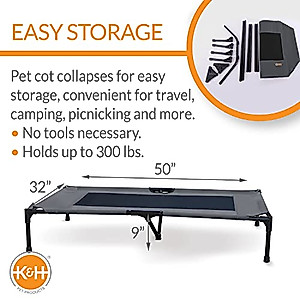 K&H PET PRODUCTS Elevated Cooling Outdoor Dog Bed Portable Raised Dog Cot Charcoal/Black X-Large 32 X 50 X 9 Inches