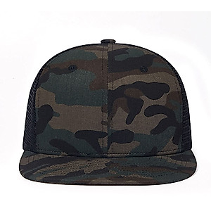 CNUSER Camouflage Trucker Hat Fashion Mesh Army Mens Women Flat Bill Snapback Hats - The Great Outdoors Adjustable Baseball Cap
