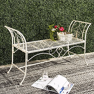 Safavieh PAT5016A Collection Arona Antique Wrought Iron 51" Outdoor Garden Bench, Distressed White