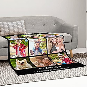 DIYKST Custom Blankets Couples Gifts with Photos Text Collage Made in USA, Personalized Picture Blanket Customized I Love You Birthday Gift for Wife Husband Girlfriend Boyfriend