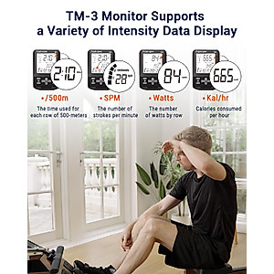 TOPIOM Water Rowing Machine for Home Use, Solid Wood Rower Machine with Upgraded Handle and Adjustable Footpad, TM3 Dedicated Monitor & Bluetooth Connection (Oak Pro)
