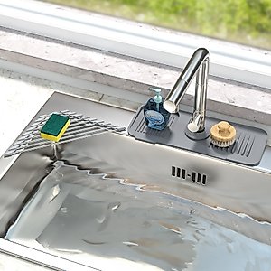 Silicone Faucet Splash Guard and Triangle Roll-Up Dish Drying Rack, Multifunctional Kitchen Drain Storage Tool