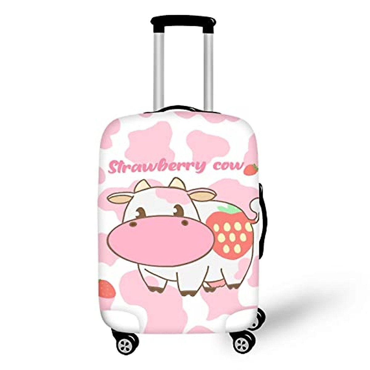 ZPINXIGN Cow Print Luggage Cover for Kids Cute Strawberry Cow Suitcase Protector Cover 25-28 Inch Baggage Cover Holiday Travel Luggage Case Protective Cover