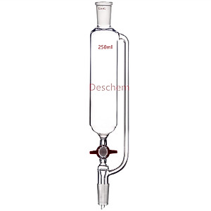 Deschem 250ml.24/40,Glass Pressure Equalizing Additonal Funnel,with PTFE Stopcock