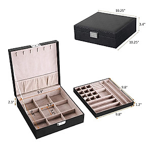 BEWISHOME Jewelry Box Organizer 40 Section Display Tray Jewelry Box for Women 35 Compartments Jewelry Organizer Black