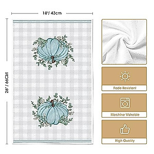 Artoid Mode Blue Eucalyptus Leaves Hello Pumpkin Fall Kitchen Towels Dish Towels, 18x26 Inch Seasonal Give Thanks Decoration Hand Towels Set of 4