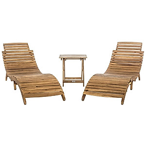 SAFAVIEH Outdoor Collection Pacifica Natural Brown Solid Wood/Beige Cushion 3-Piece Chaise Lounge Set with Table (PAT7020B)
