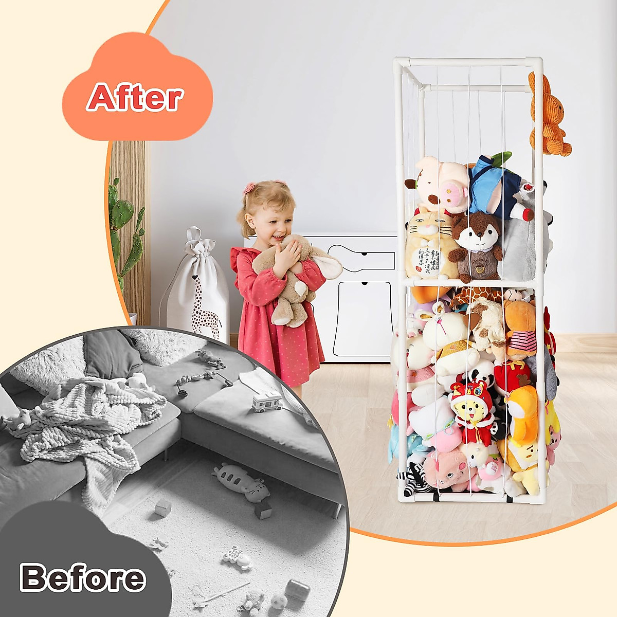 Extra Large Stuffed Animal Storage for Corner Organizer,Premium PVC Material with Elastic Cord Hold Up to 150 Plush Toys,Stuffed Zoo Animal Holder and Collection for Playroom-Birthday Gift for Nursery