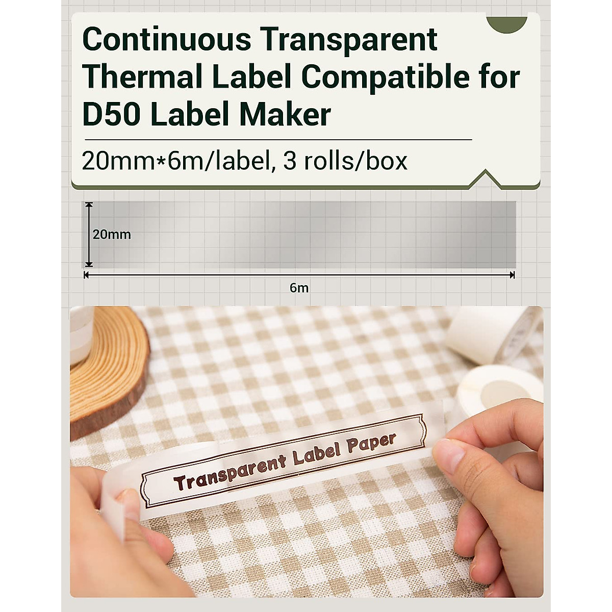 Phomemo D50 Label Maker with 3 Rolls Transparent Adhesive Label 20mm*6mm