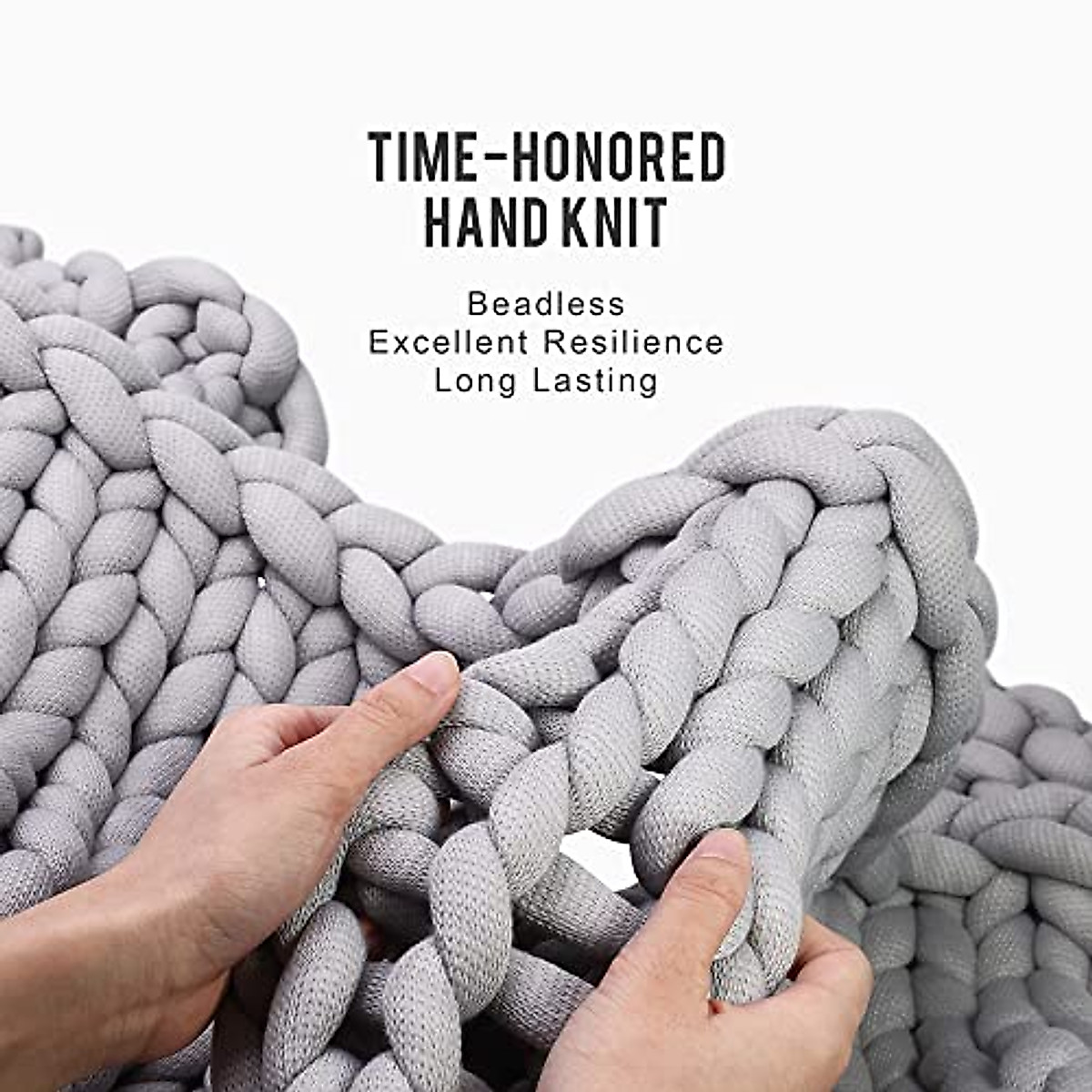 Uttermara Knit Weighted Blanket 15 Pounds 48x72 Inches, Weighted Blankets Knitted, Grey + Blanket Hoodie Women and Men with Giant Front Pocket Elastic Sleeve, Gray