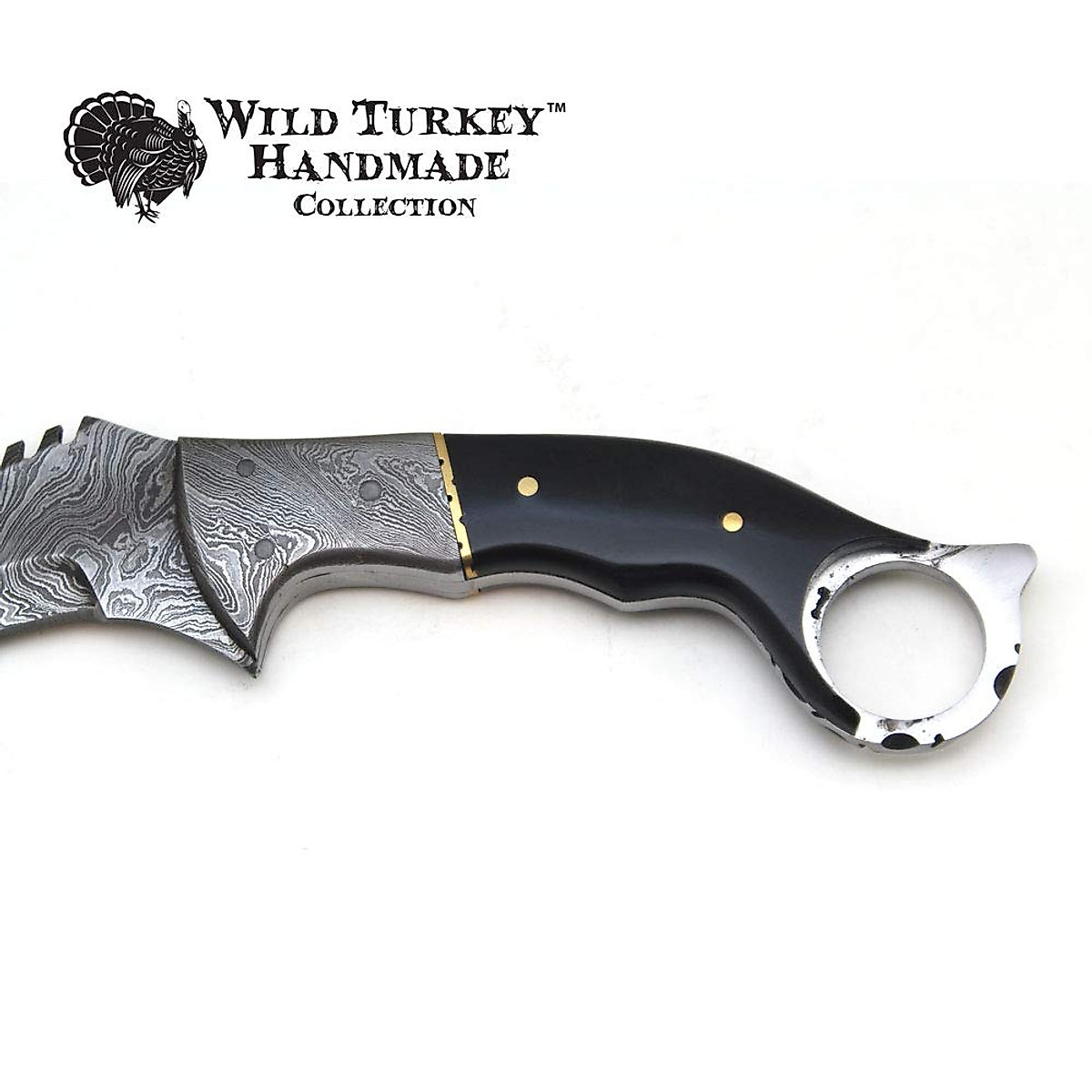 Wild Turkey Handmade Custom Damascus Fixed Blade Hunting knfie Horn Handle
