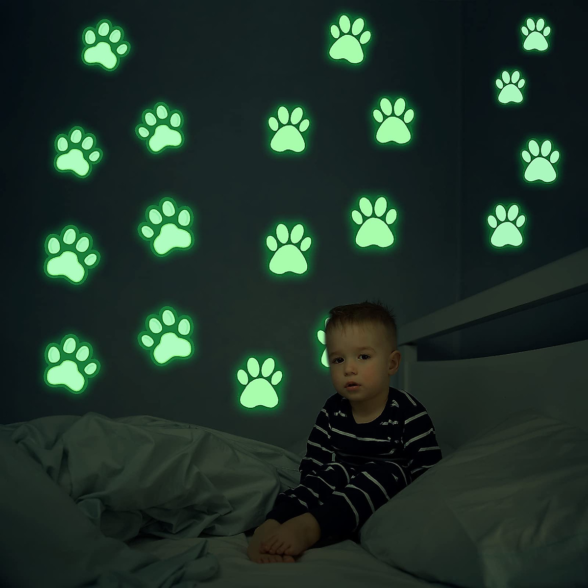 MESU 22 Pcs Paw Print Luminous Decals Glow in The Dark Cat Dog Footprint Decorative Stickers Kids Room Ceiling Decor Paw