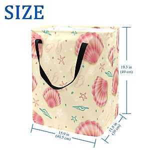 Cute Summer Pink Sea Shells Print Collapsible Laundry Hamper, 60L Waterproof Laundry Baskets Washing Bin Clothes Toys Storage for Dorm Bathroom Bedroom