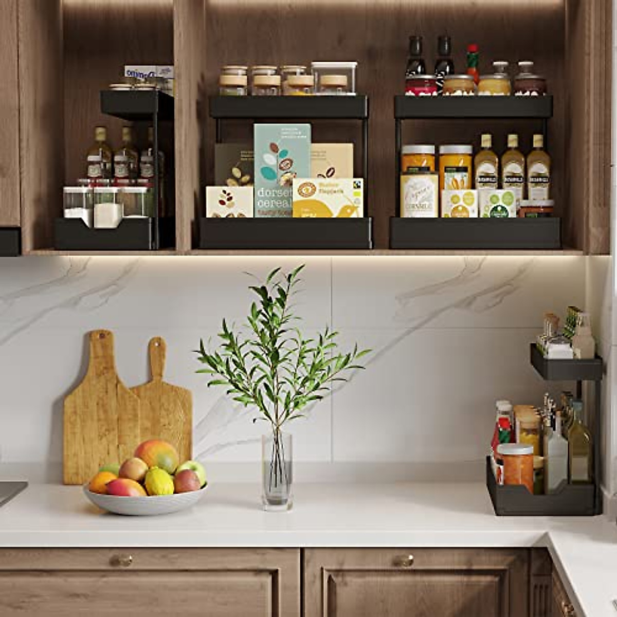 Beriflai Under Sink Organizer 2 Packs, 2 Tier Under Sink Organizers and Storage, Sliding Pull Out Cabinet Basket Organizer for Bathroom Kitchen Pantry, Black