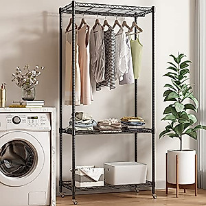 GMIULIG Portable Closets Heavy Duty Garment Rack Clothes Rack for Hanging Clothes Metal Wire Shelving Wardrobe Portable Freestanding Closet Black